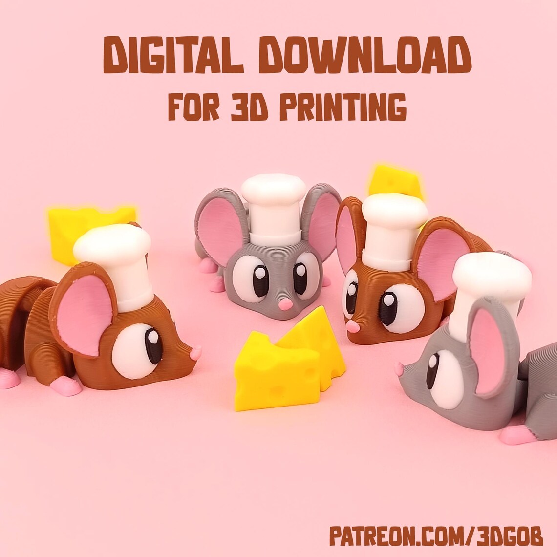 Cute Chef Mouse STL & 3MF File for 3D Printing. Articulated, Print in ...