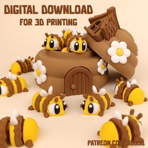 3D Printing Cute Bee and Beehive STL, Articulated Fidget Toy (digital ...