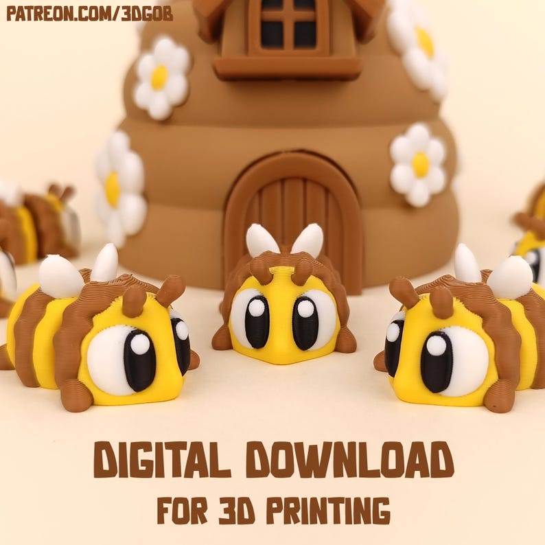 3D Printing Cute Bee and Beehive STL, Articulated Fidget Toy (digital ...