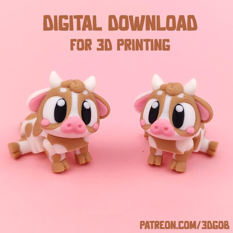 Cute Articulated Cow 3D Print STL File, Flexi Fidget Toy (digital ...