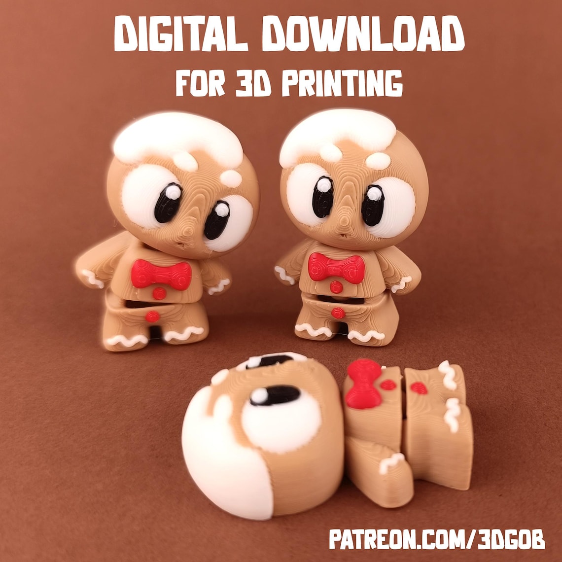 Cute Gingerbread Man Cookie STL & 3MF File for 3D Printing. Articulated ...