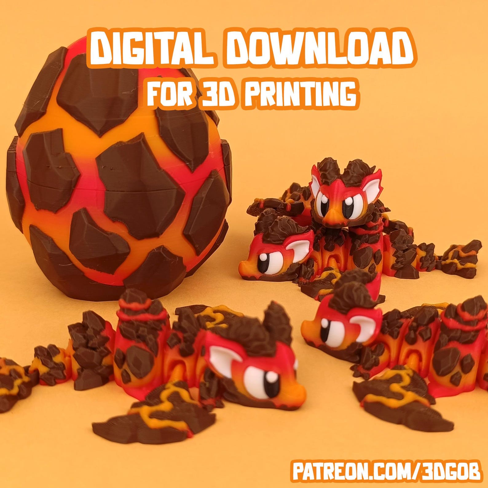 3D Print Lava Dragon and Egg STL & 3MF File: Articulated Flexi Toy ...