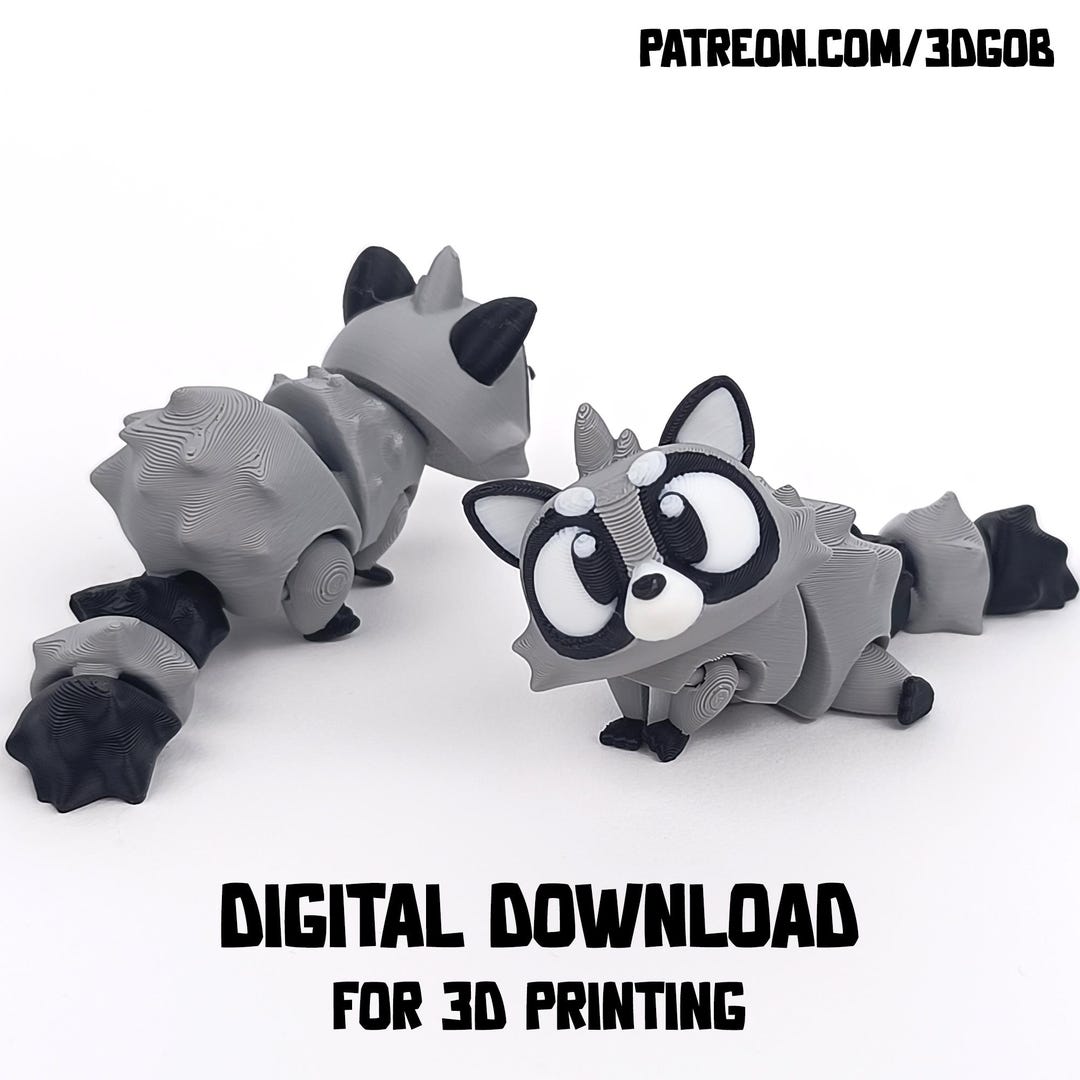 Articulated Raccoon 3D Print File: Flexi Fidget Toy (STL & 3MF Digital ...