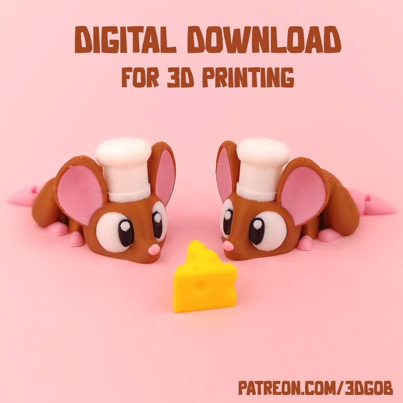 Cute Chef Mouse STL & 3MF File for 3D Printing. Articulated, Print in ...