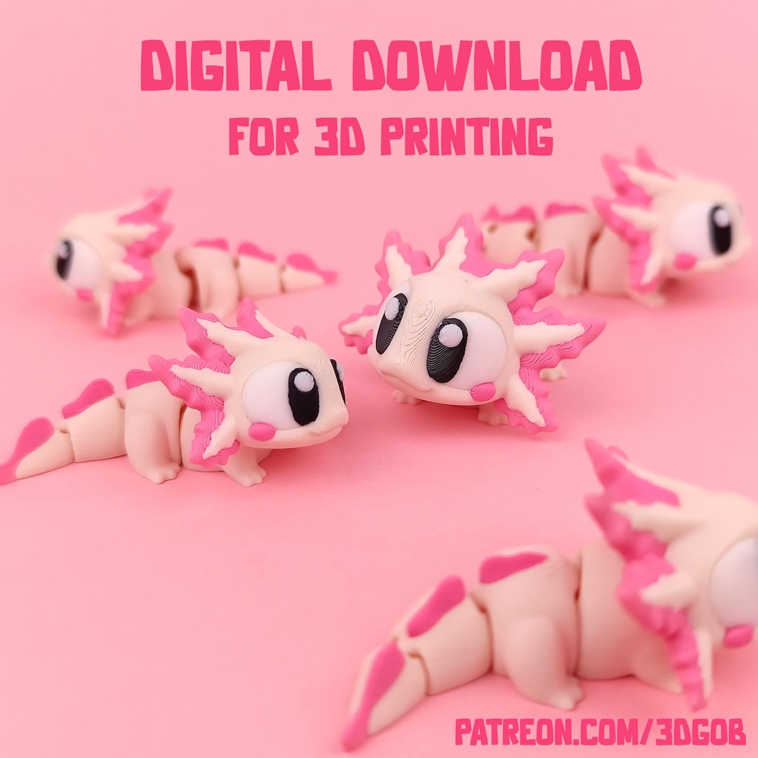 Cute Axolotl STL & 3MF File for 3D Printing. Articulated, Print in ...