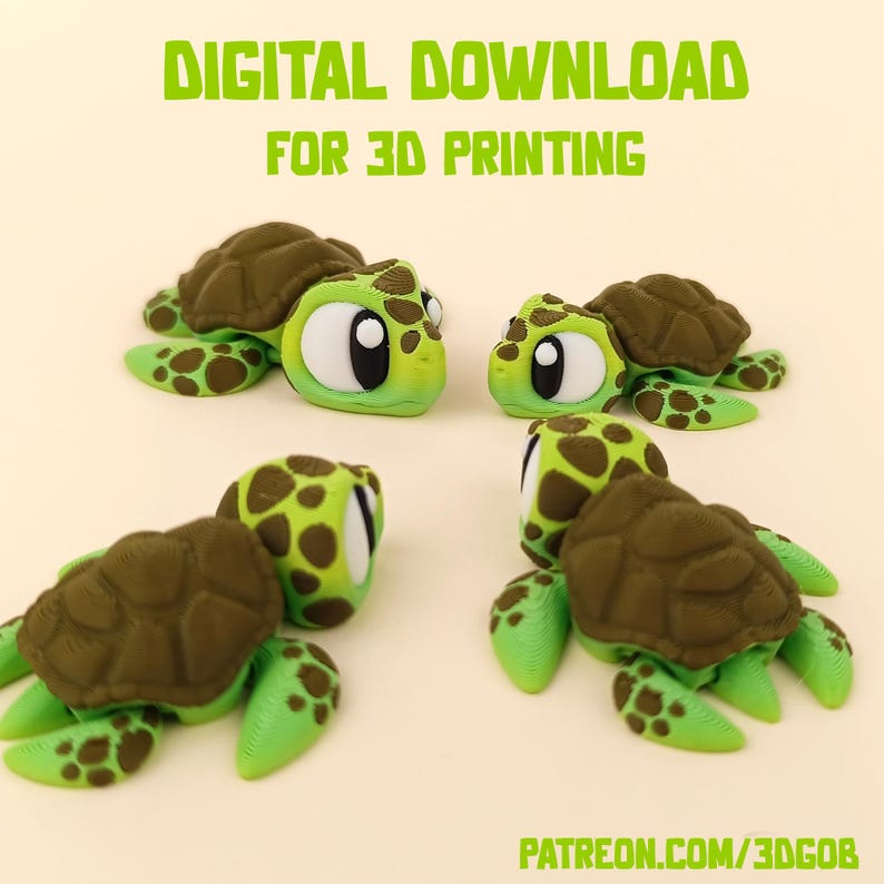 Cute Articulated Sea Turtle 3D Print STL & 3MF File (digital Download ...