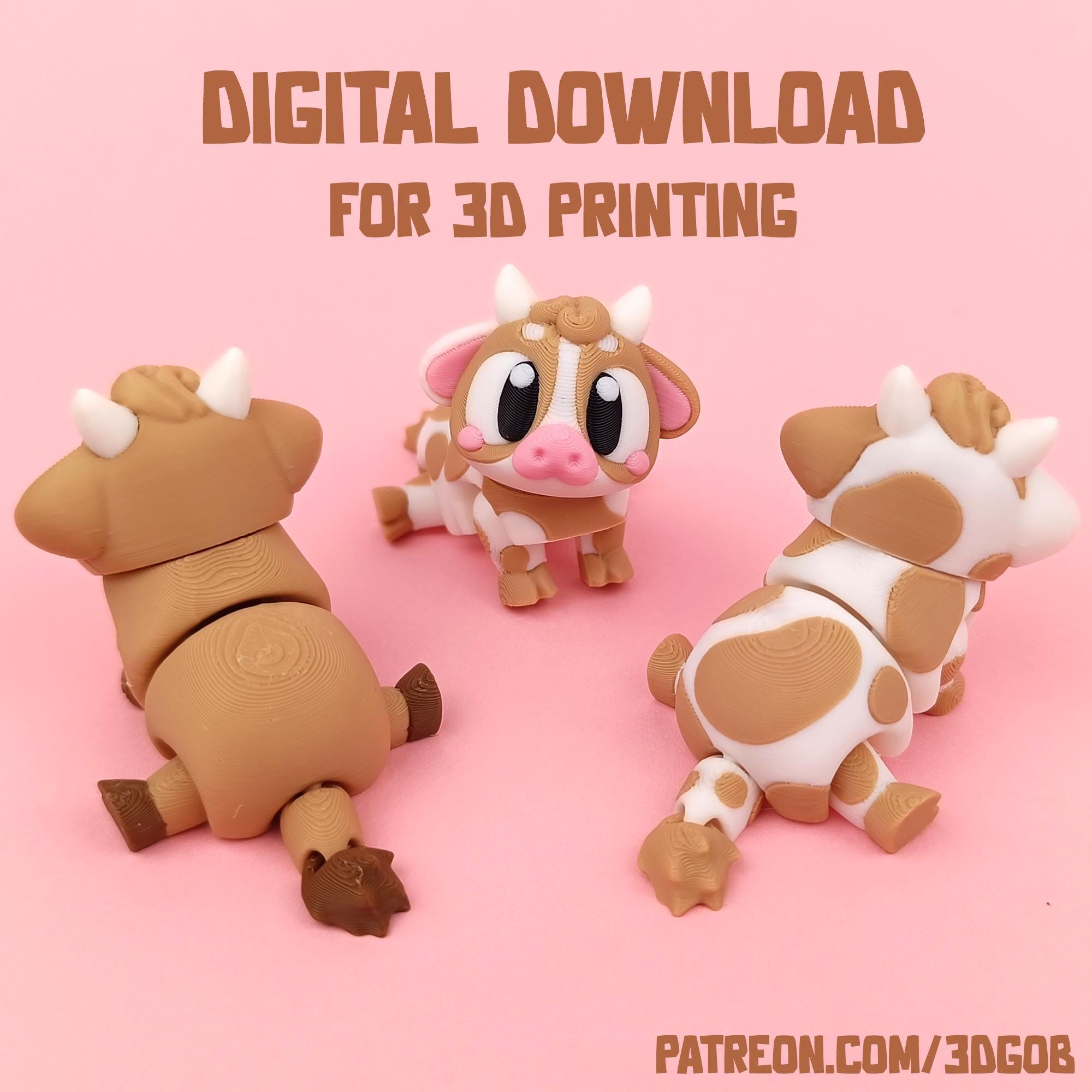 Cute Cow STL & 3MF File for 3D Printing. Articulated, Print in Place ...