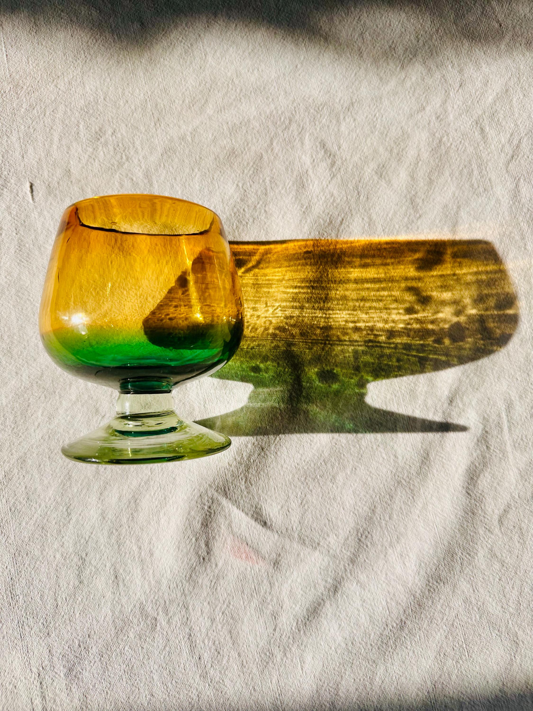 Vintage Amber and Green Mexican Brandy Snifter Glass - Etsy