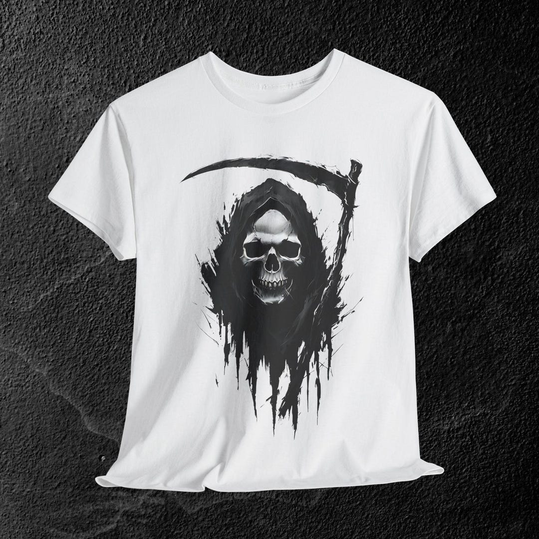 Grim Reaper T-shirt, Gothic Design Shirt, Eerie Brushstroke Design ...