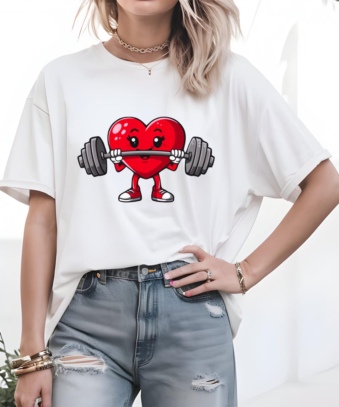 Heart Character Lifting Dumbbells PNG Sublimation, Fitness Clipart for ...