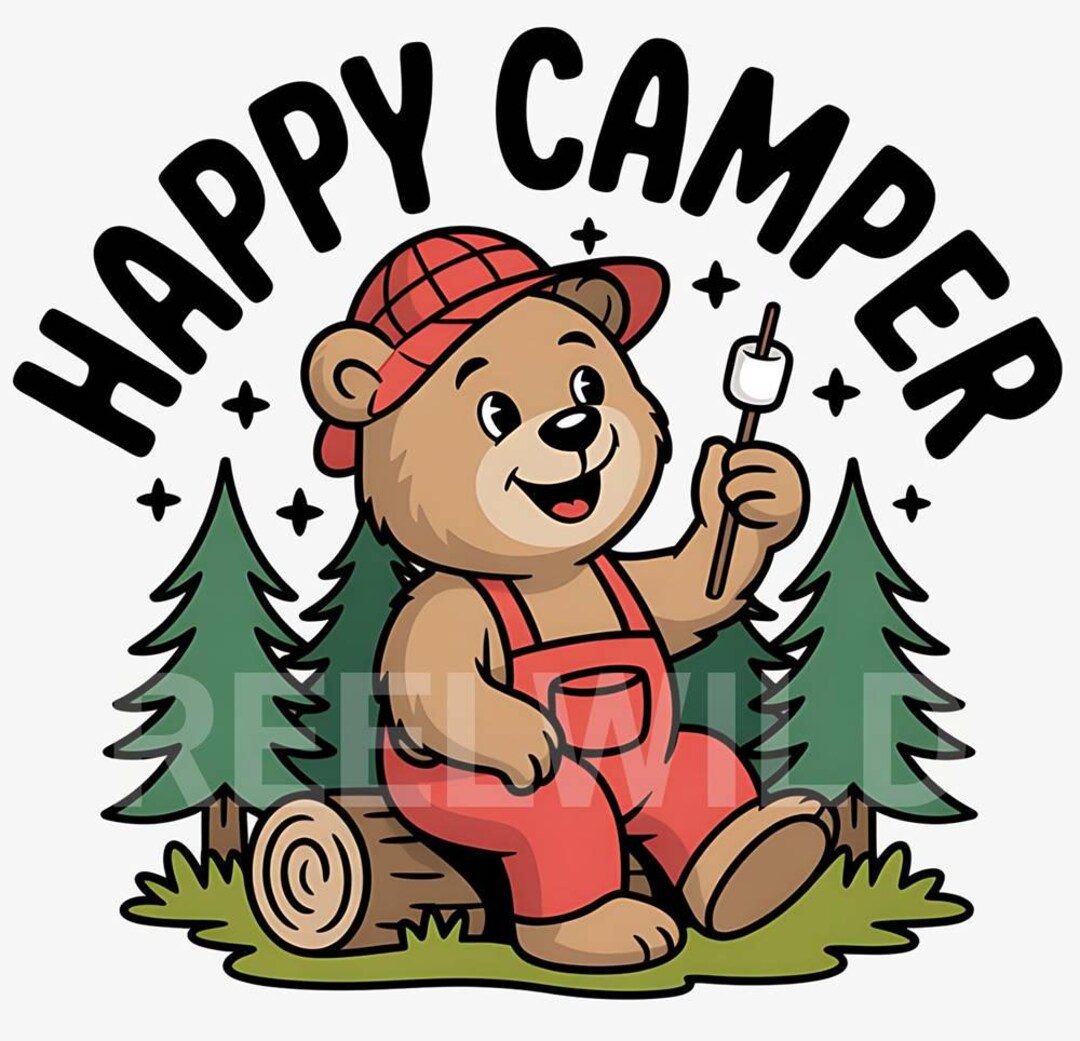 Camping Bear Clipart: Roasting Marshmallow, Forest Camp PNG (digital ...