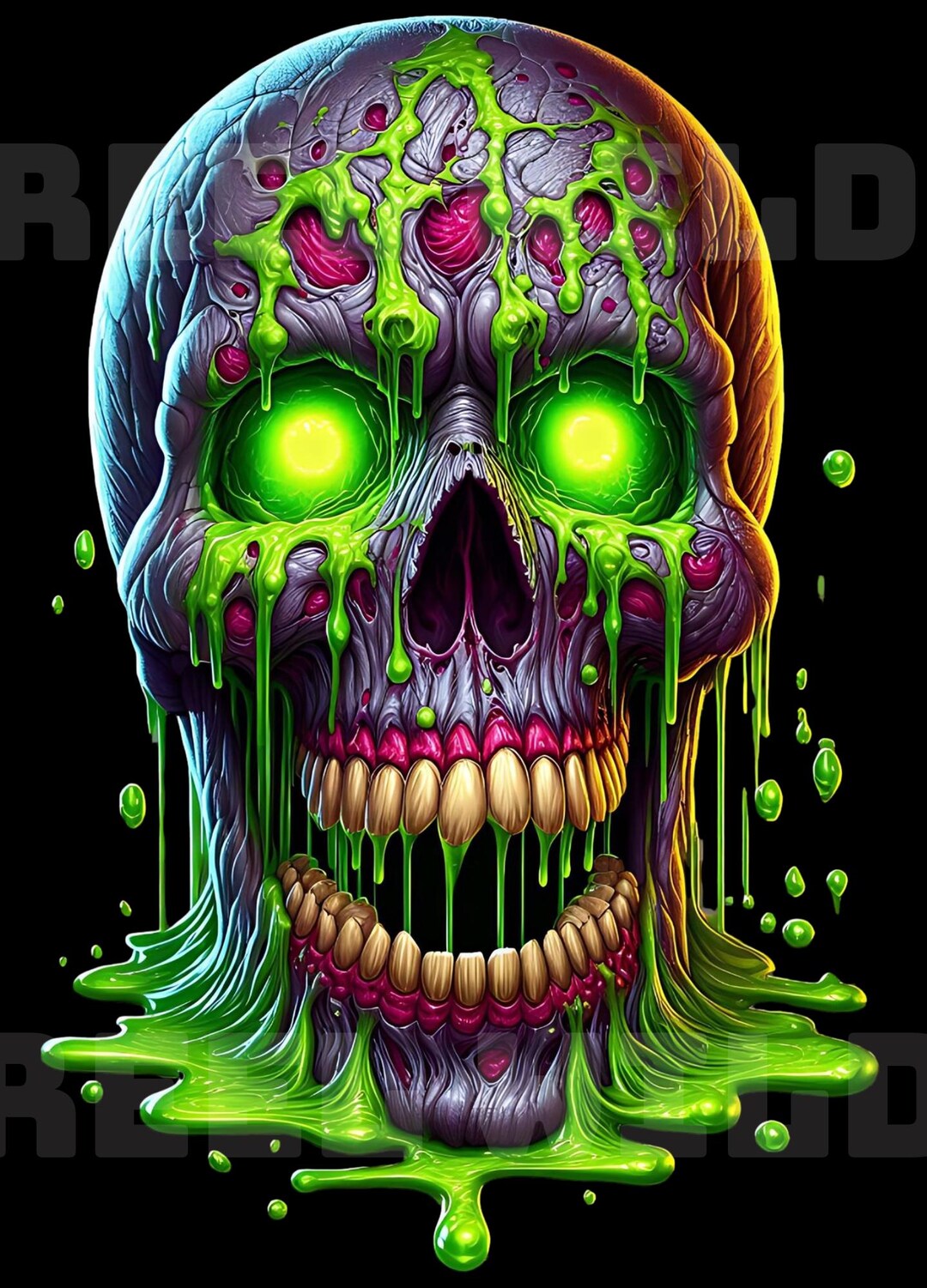 Radioactive Green Slime Skull – Horror Skull Art, Creepy Digital ...