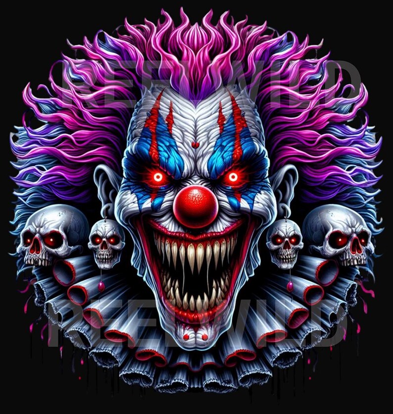 4 - Evil Clown Face Horror Art | Creepy Circus Skull Clown PNG | Scary ...