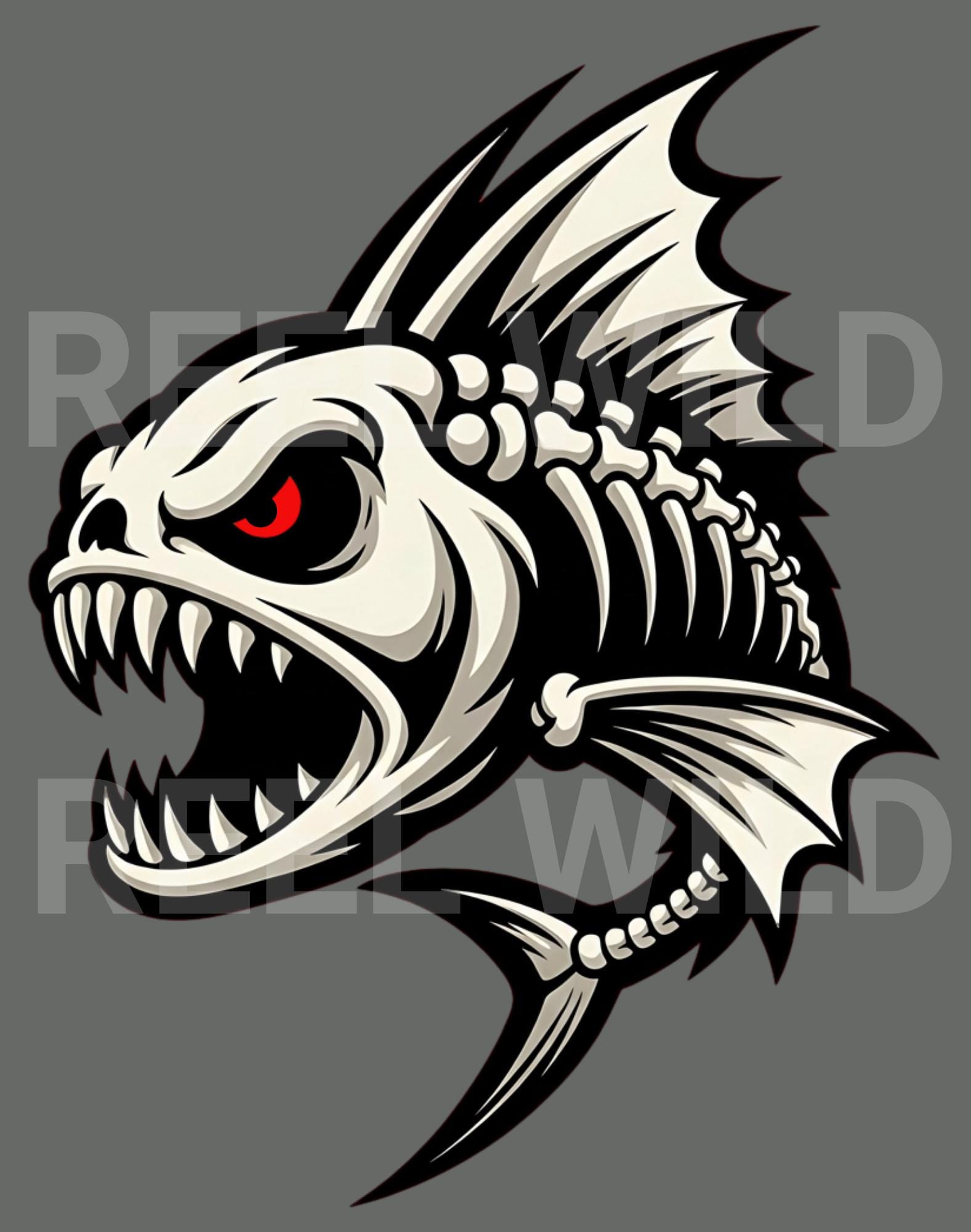 Skeleton Fish Skull Illustration | Aggressive Piranha Style Art ...