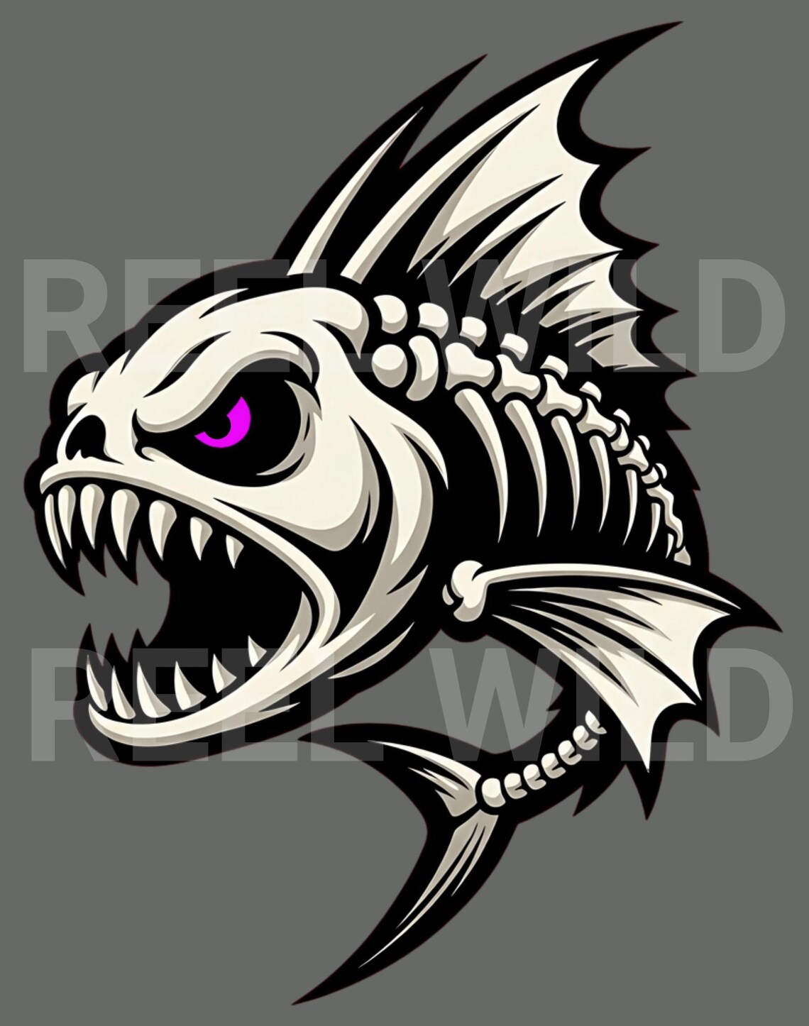 Skeleton Fish Skull Illustration | Aggressive Piranha Style Art ...