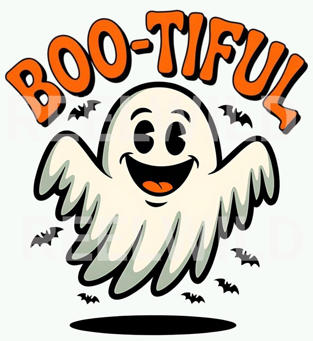 Boo-tiful Ghost Halloween Printable: Retro Spooky PNG Clipart (digital ...