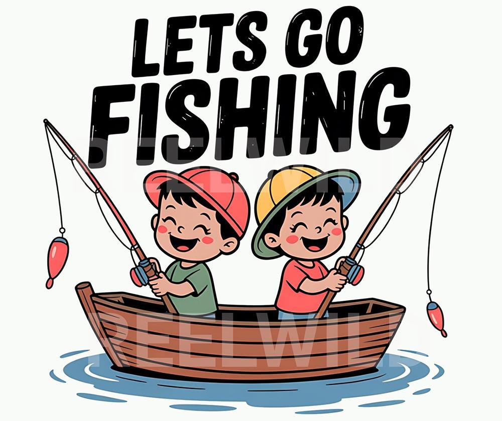 Kids Fishing Clipart Bundle: Retro Cartoon PNG (digital Download - Etsy