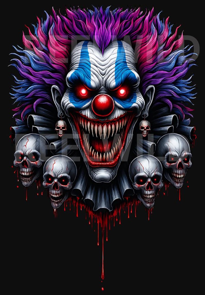 4 - Evil Clown Face Horror Art | Creepy Circus Skull Clown PNG | Scary ...