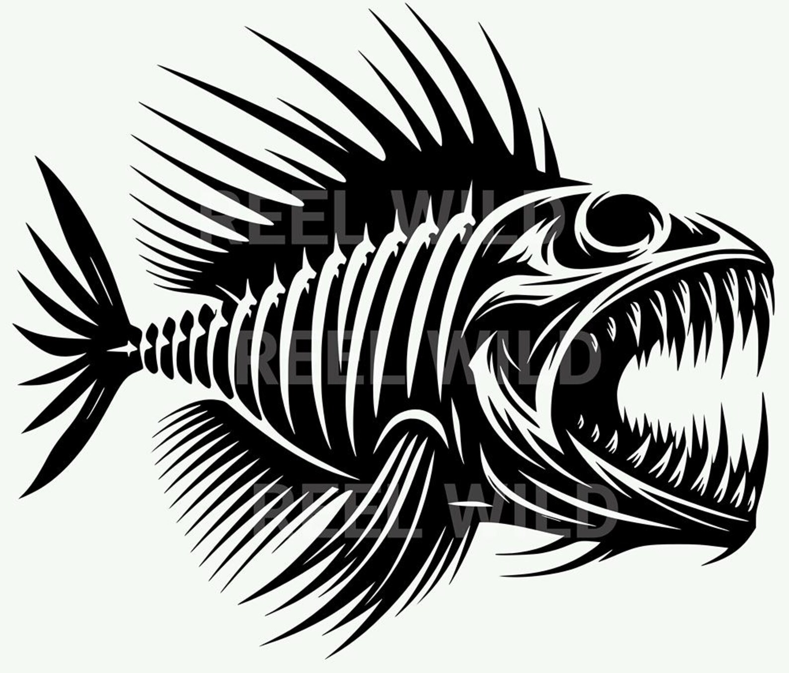 Aggressive Skeleton Fish Digital Art – Fishing PNG, Skull Fish Clipart ...