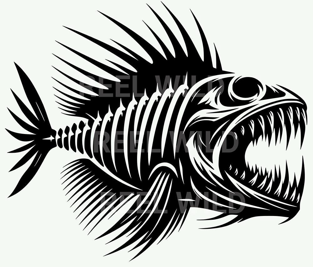 Aggressive Skeleton Fish Digital Art – Fishing PNG, Skull Fish Clipart ...
