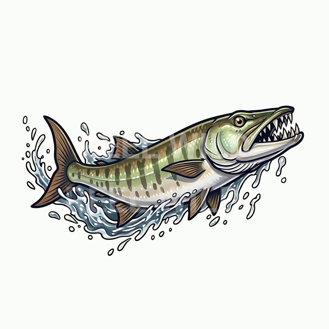 Aggressive Muskie Fish PNG | Trophy Musky Fishing Art | Predator Fish ...