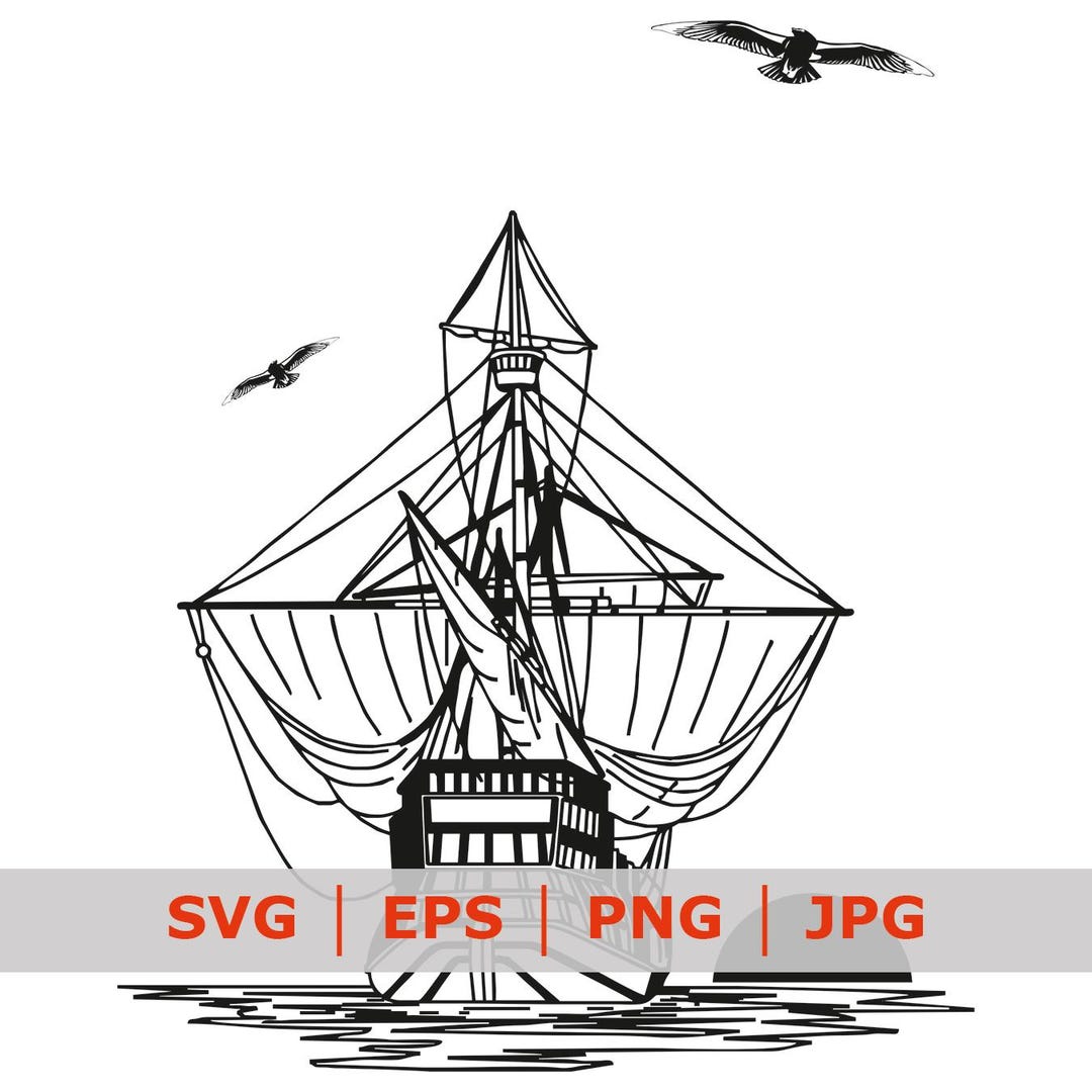 Vector Sailing Svg Ship on the Waves at the Sunset. Sail Svg, Ship Svg ...