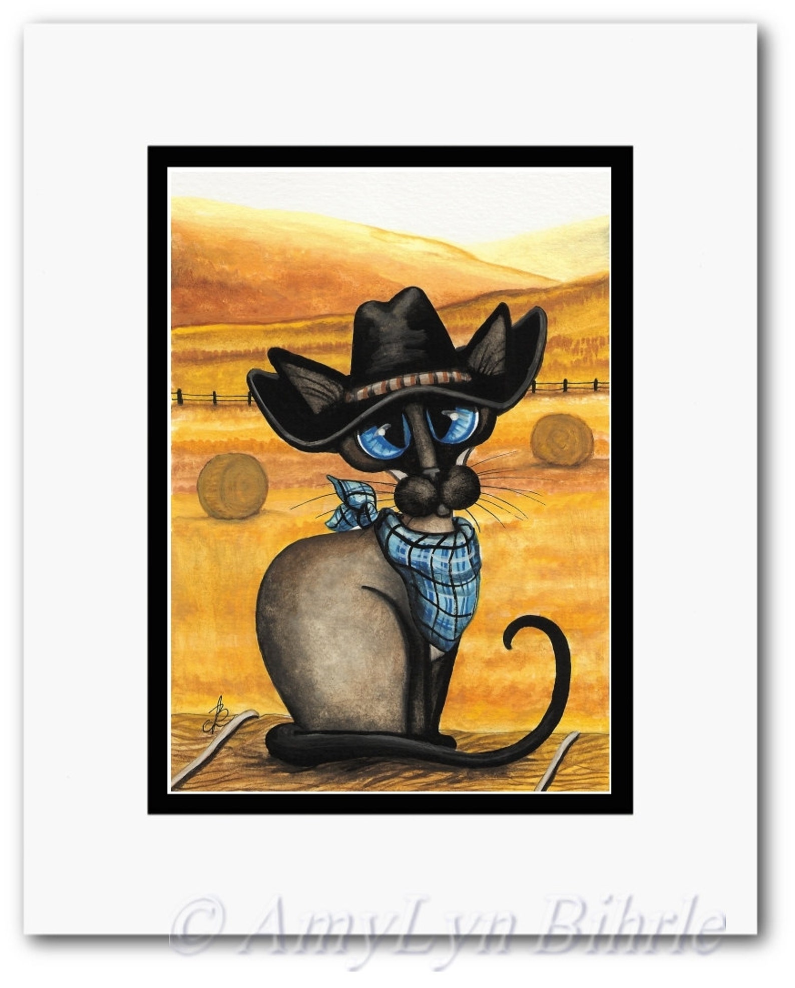 Siamese Western Cowboy Kitty Cat - Art Print by Bihrle Ck399 - Etsy