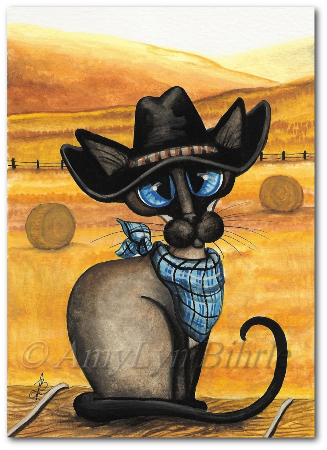 Siamese Western Cowboy Kitty Cat - Art Print by Bihrle Ck399 - Etsy
