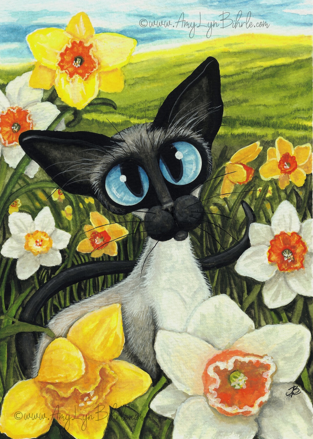 Siamese Cat Spring Flowers Easter Daffodils- Art Prints & by Bihrle ...