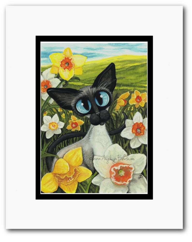 Siamese Cat Spring Flowers Easter Daffodils- Art Prints & by Bihrle ...