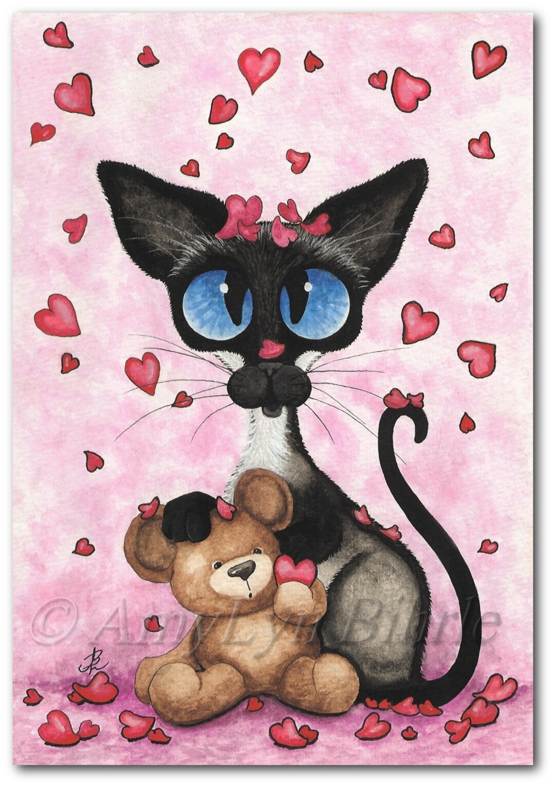 Siamese Cat Valentine Love Be Mine Bear Art - Art Print by Bihrle Ck333 ...