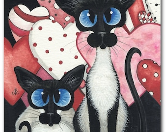 Siamese Cat Valentine Be Mine Hearts Fine Art Print by | Etsy