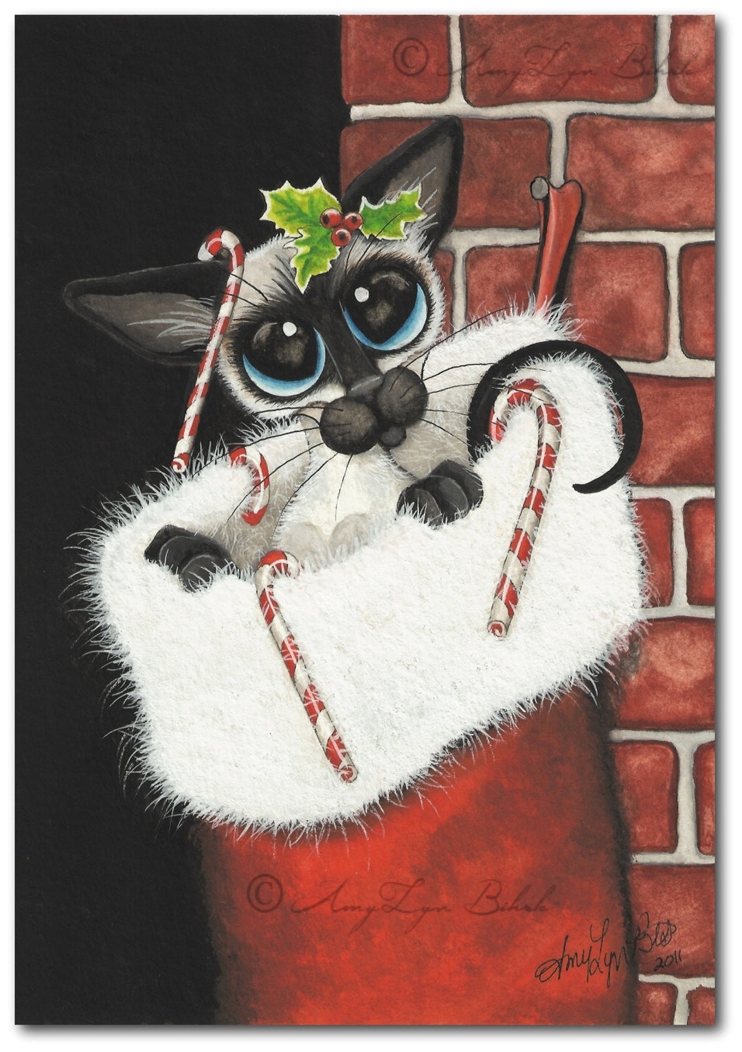 Siamese Cat - Christmas Stocking Stuffer - Art Print by Bihrle Ck327 - Etsy