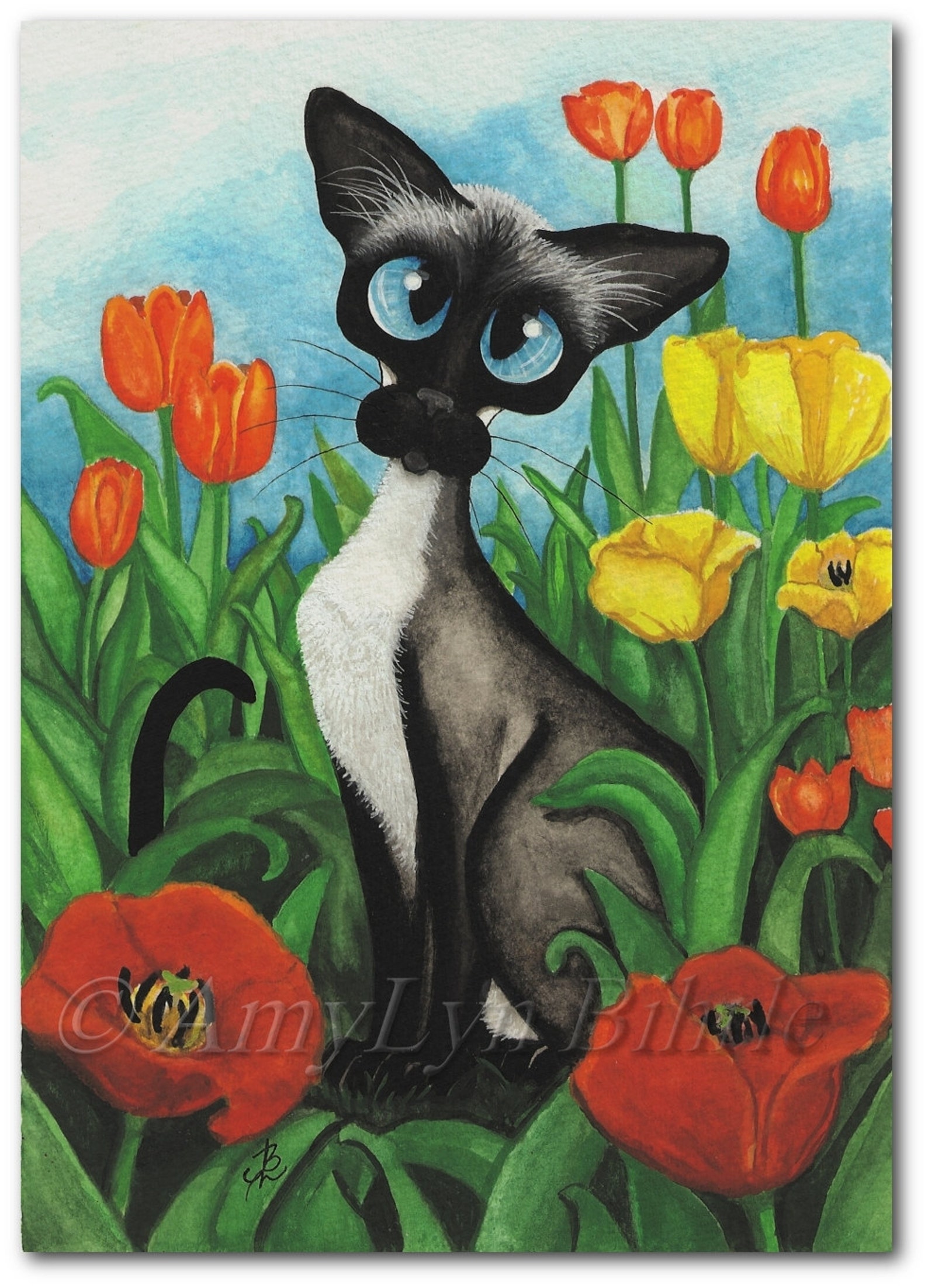 Siamese Cat Tulips Spring Flowers Art Print by Bihrle | Etsy