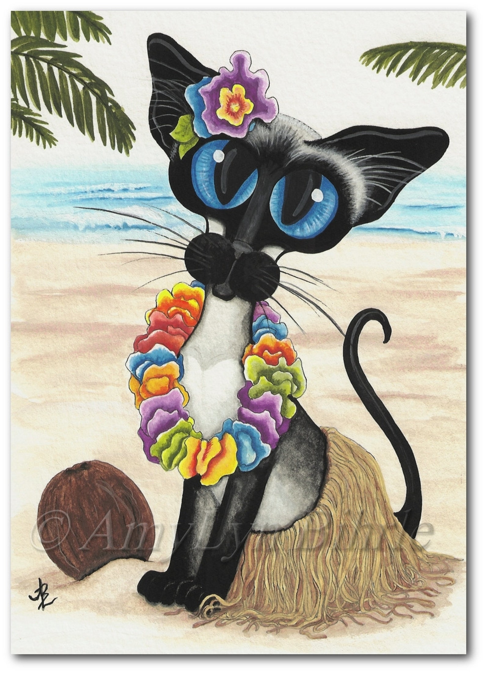 Siamese Cat Hawaiian Luau - Art Print by Bihrle Ck359 - Etsy