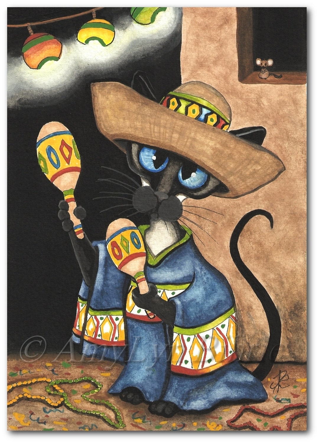 Siamese Cats Cinco De Mayo - Art Print by Bihrle Ck367 - Etsy