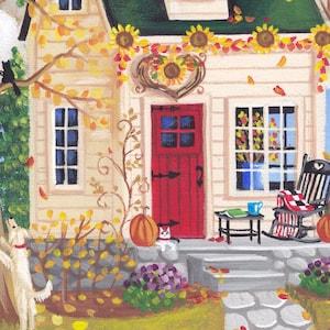 Autumn Cottage Folk Art Print - Etsy