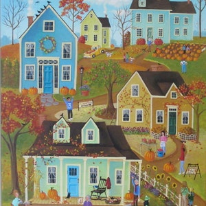 Sweater Weather Autumn Landscape Folk Art Print - Etsy