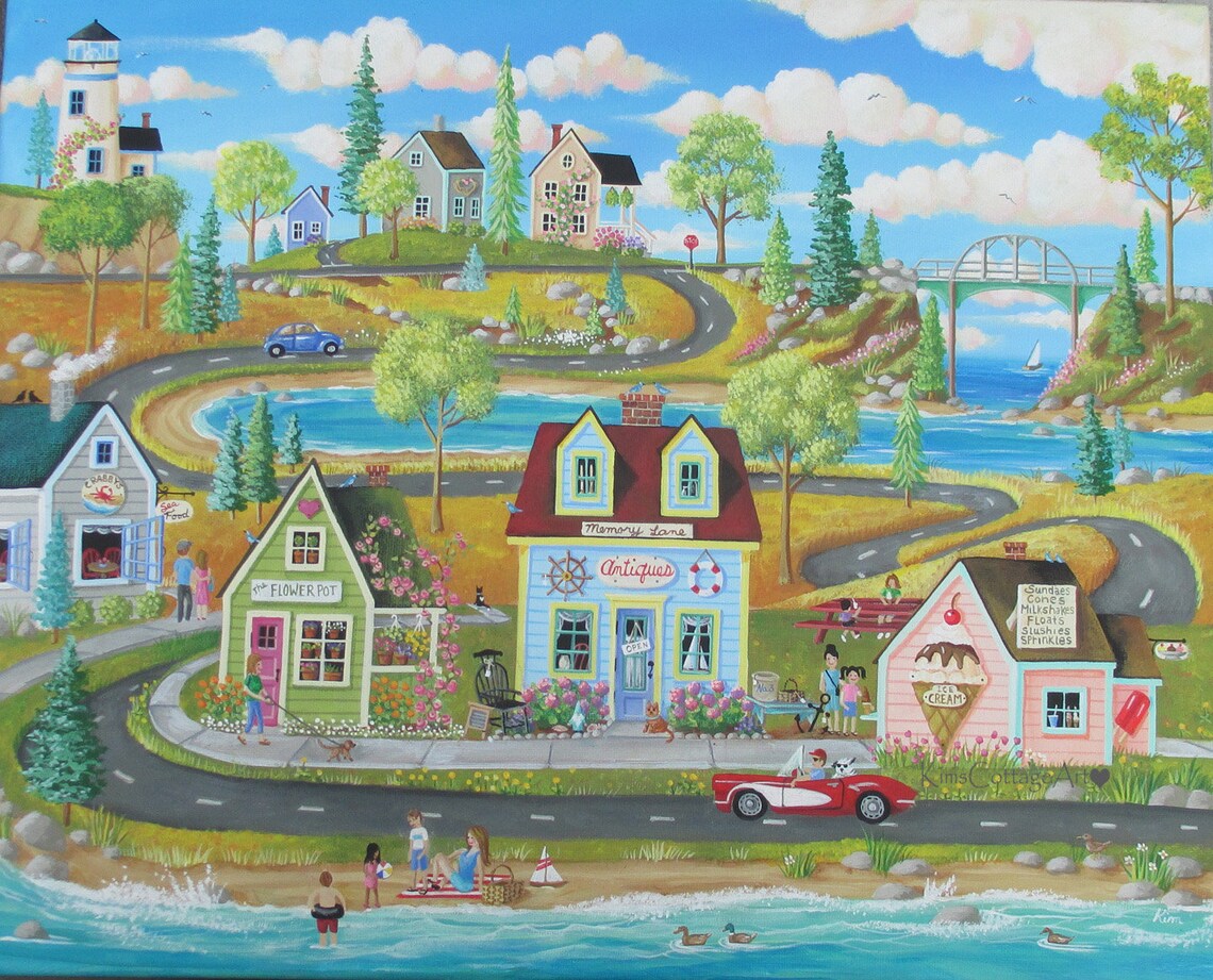 Summer Fun Folk Art Print Seascape Joyride - Etsy