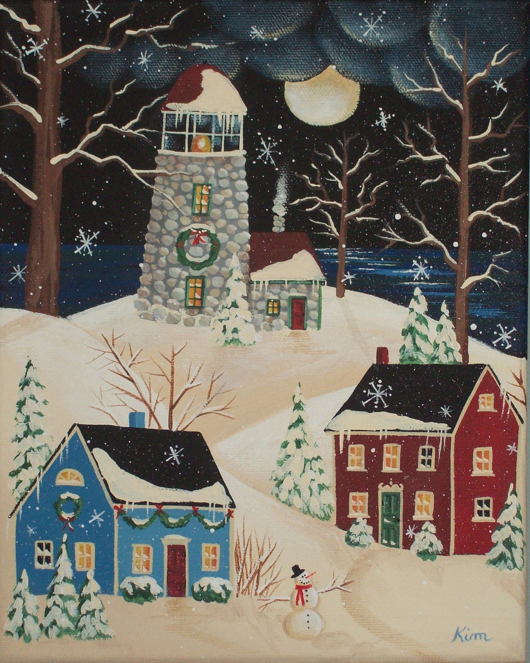 White Christmas Winter Folk Art Print - Etsy