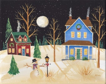 A Kitten Winter Wonderland Folk Art Print - Etsy