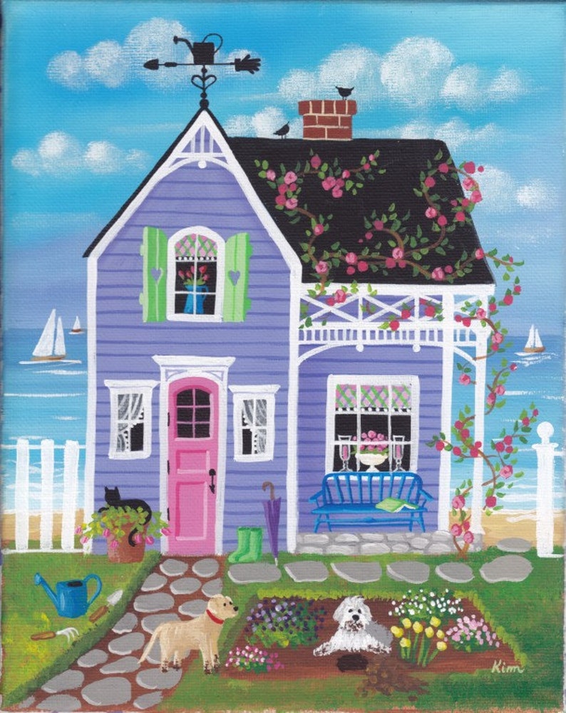 Spring Blooms Cottage Folk Art Print - Etsy
