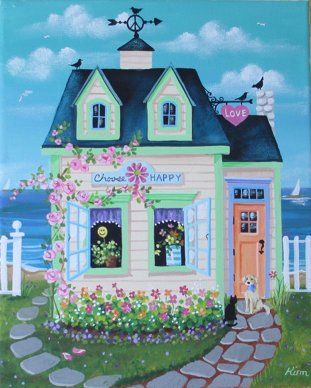 Folk Art Cottage Print Good Vibes Cottage - Etsy