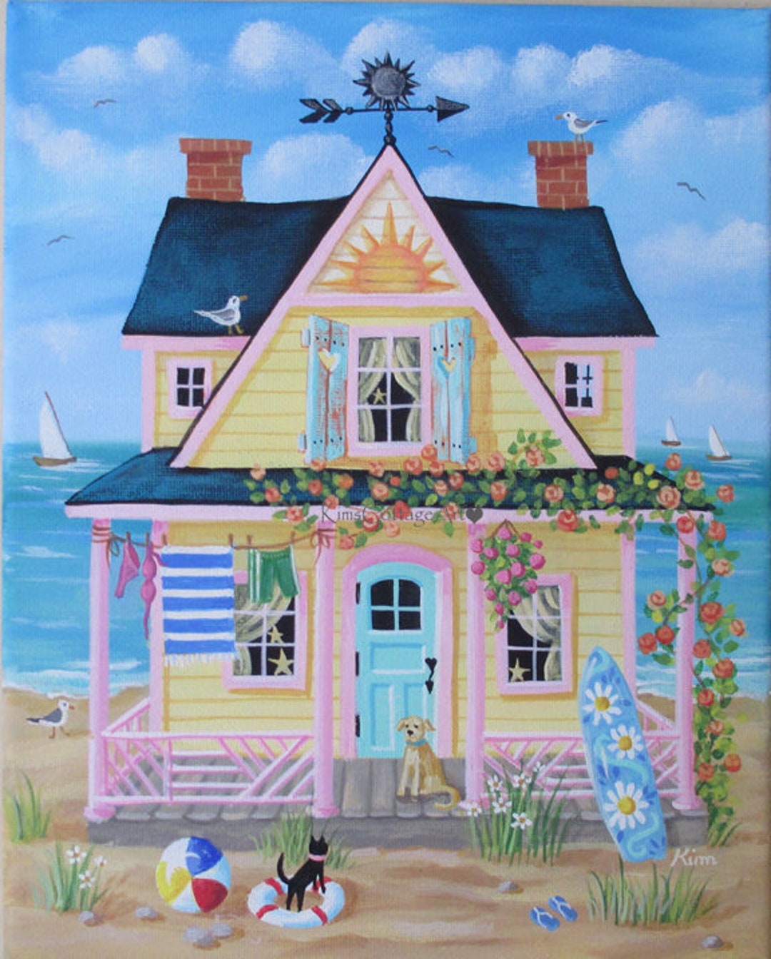 Sunshine Cottage Cottage Wall Art Summer Folk Art Print - Etsy Österreich
