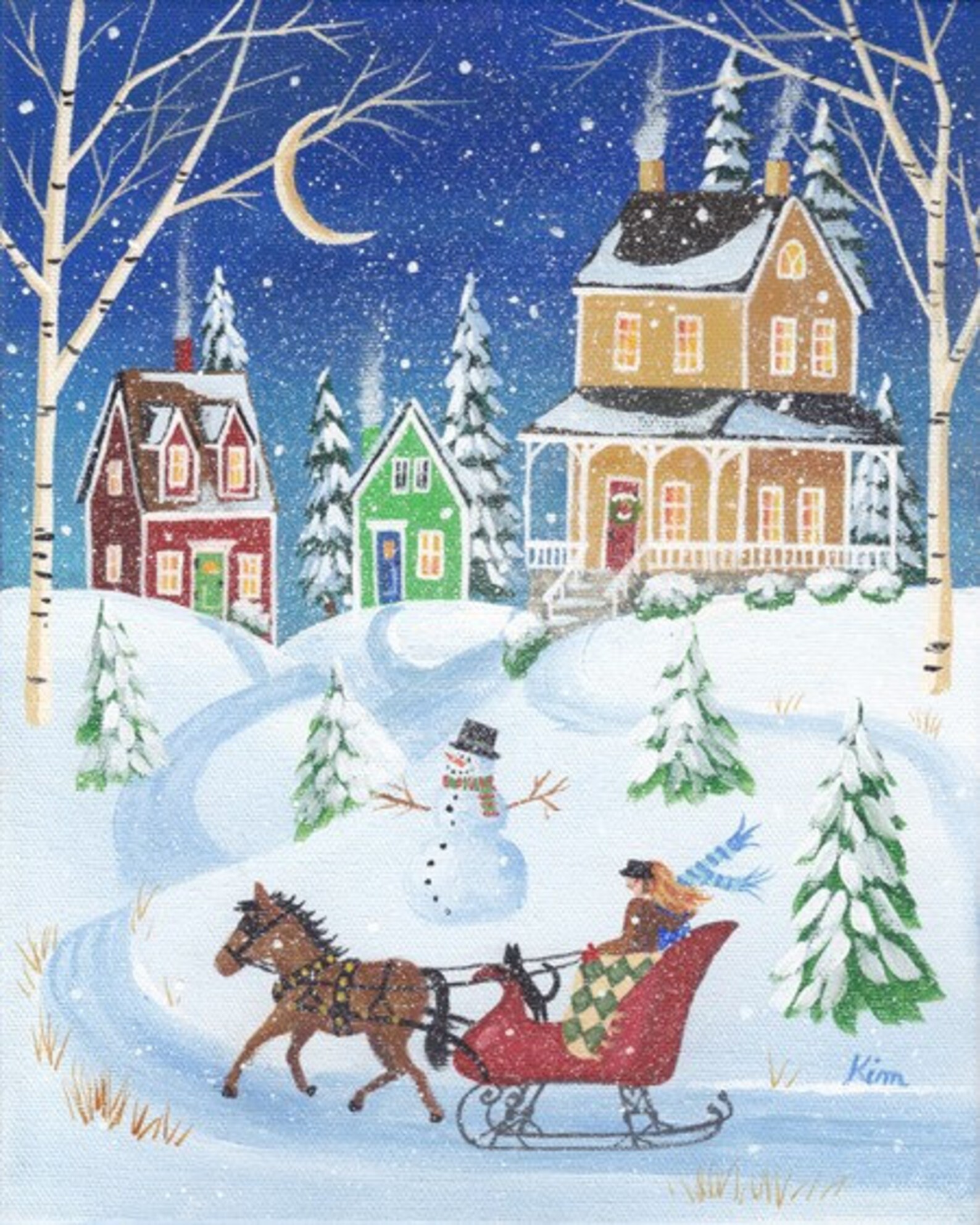 Birch Run Original Folk Art Print - Etsy
