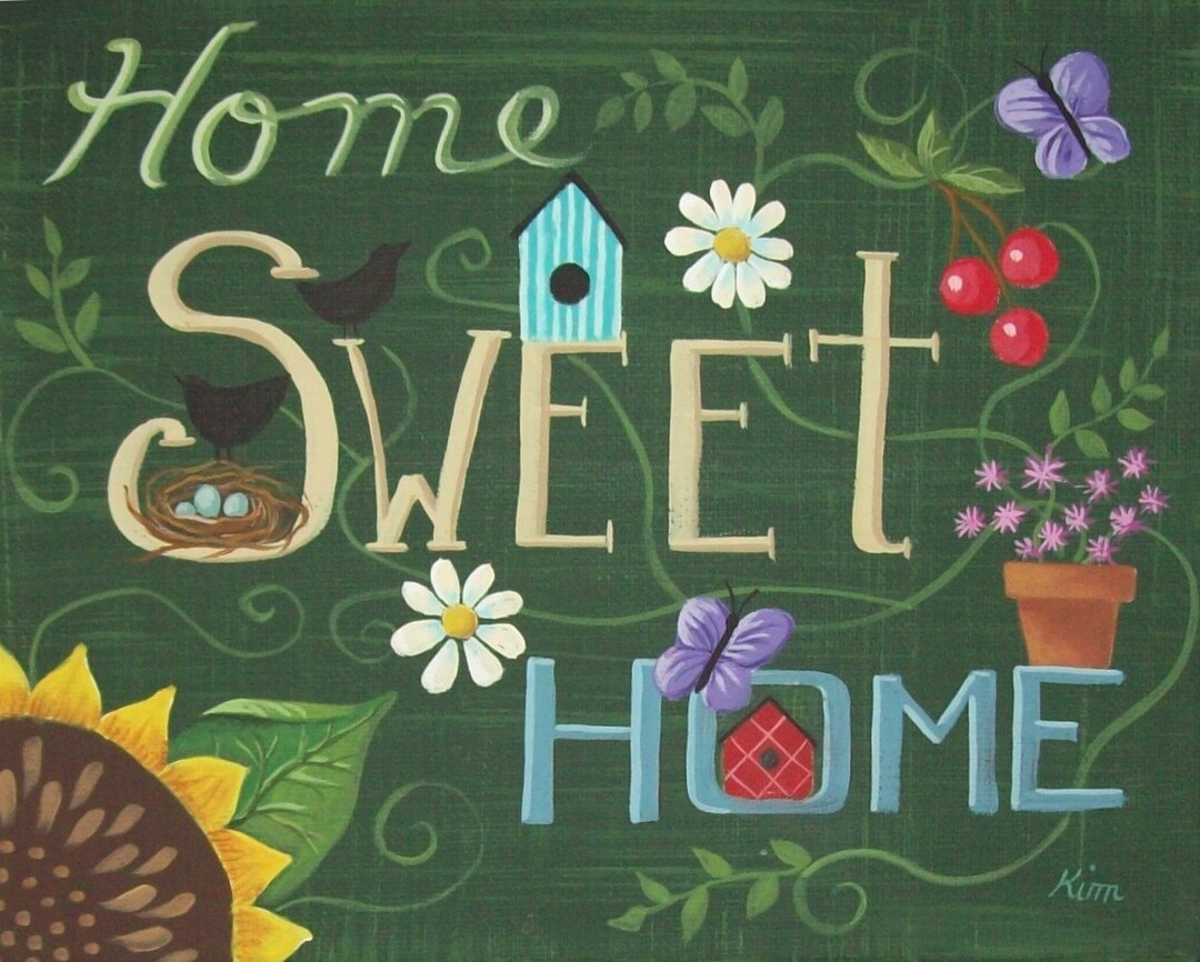 Home Sweet Home Floral Folk Art Print - Etsy