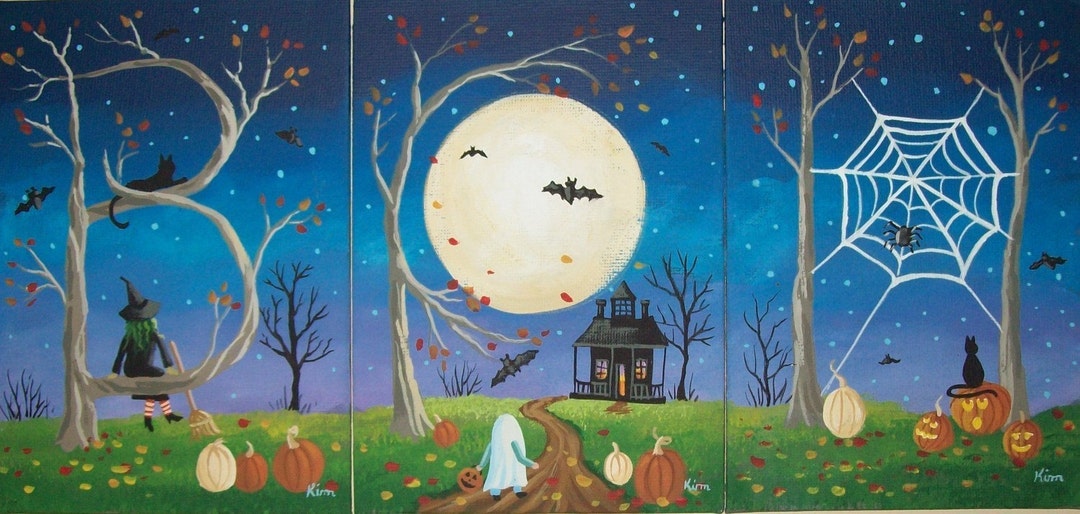 Boo Set of 3 Halloween Folk Art 7 X 5 Prints - Etsy