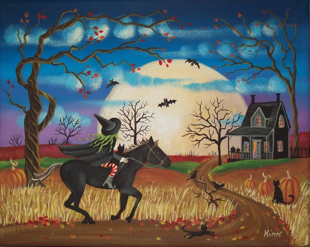 Twilight Moon Folk Art Print - Etsy