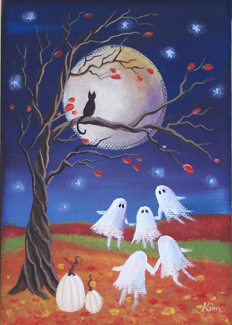 Ghost Dance Halloween Folk Art Print | Etsy