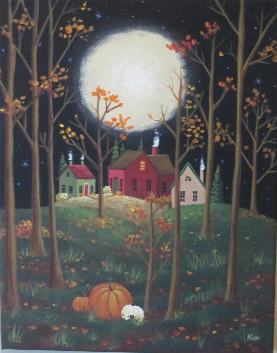 Folk Art Print~november Moon~autumn Landscape - Etsy
